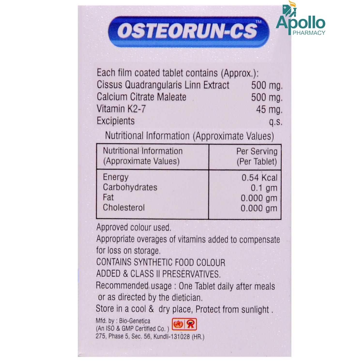 Osteorun CS Tablet 30's Price, Uses, Side Effects, Composition - Apollo ...