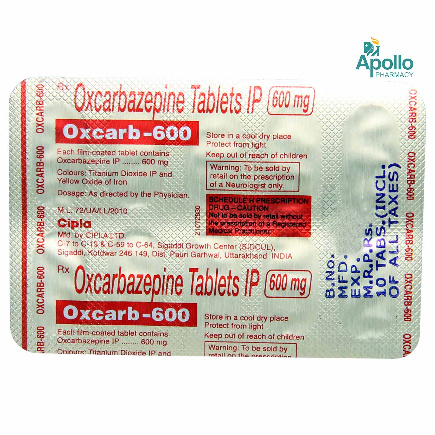 Oxcarb 600 Tablet 10's Price, Uses, Side Effects, Composition - Apollo ...