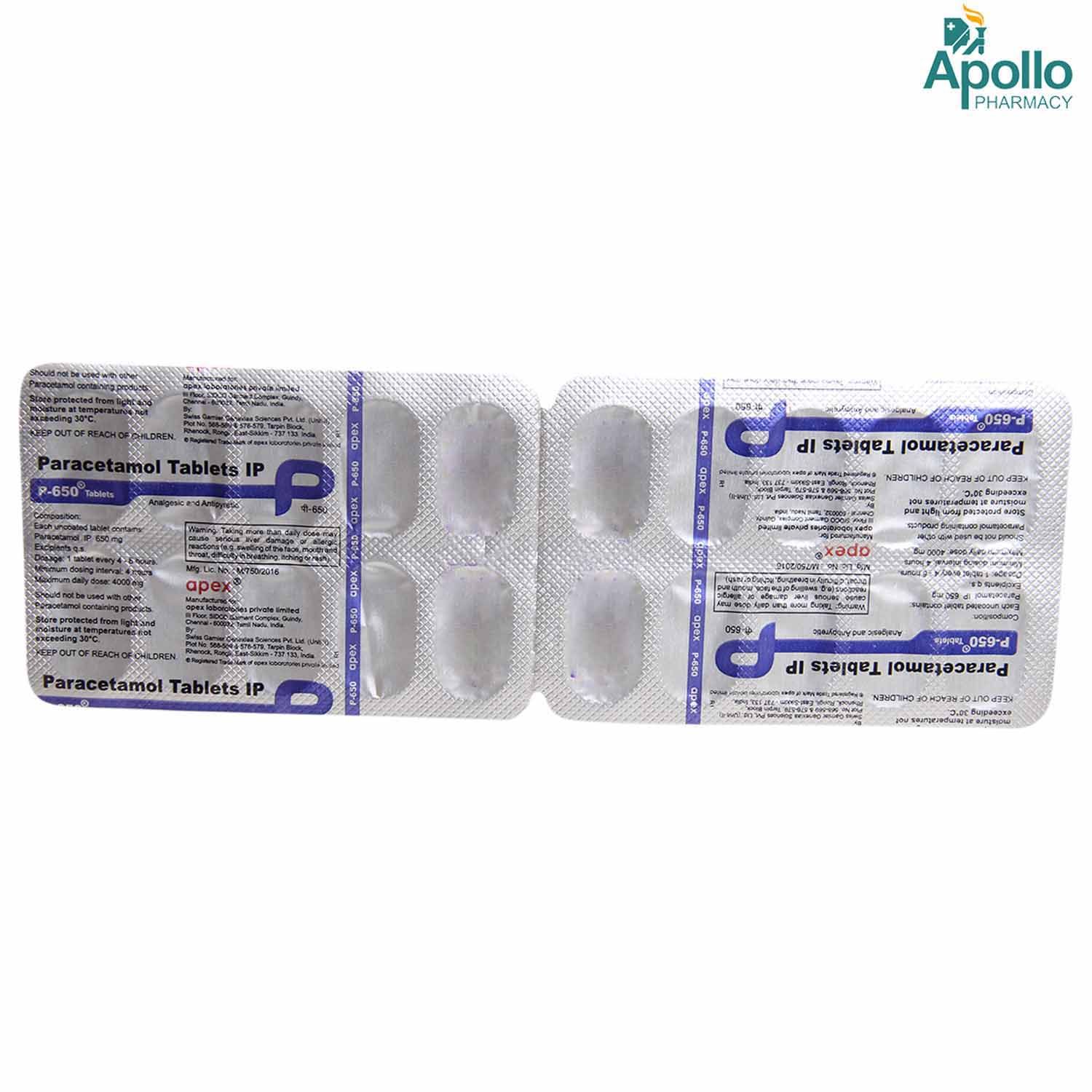 P 650 Tablet 10's Price, Uses, Side Effects, Composition - Apollo Pharmacy