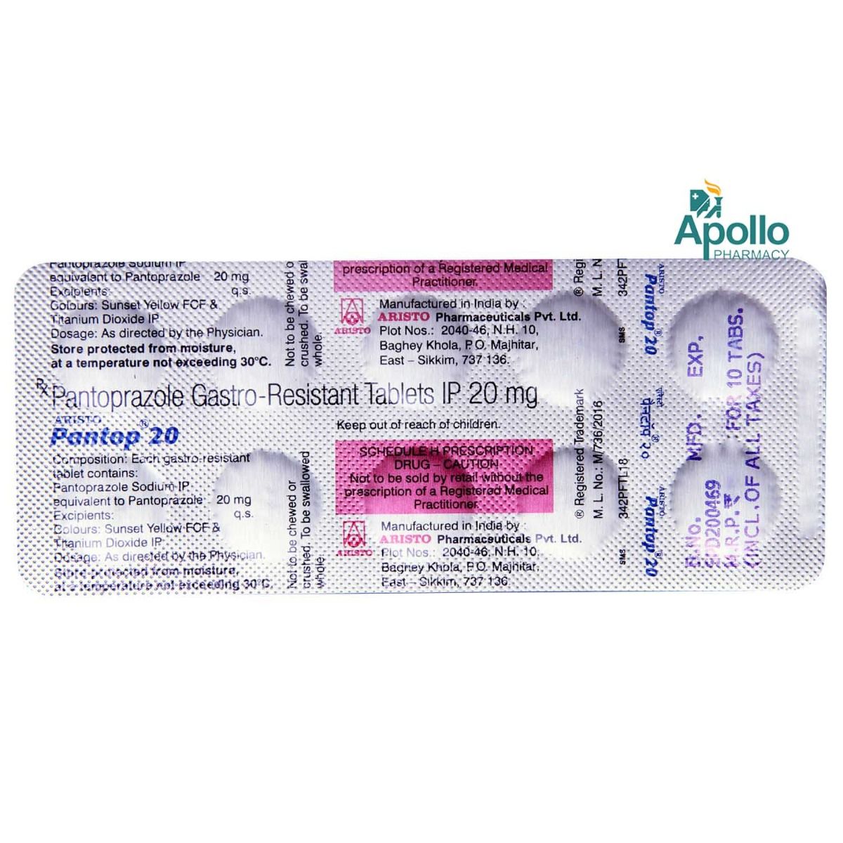 Pantop 20 Tablet 10's Price, Uses, Side Effects, Composition - Apollo ...