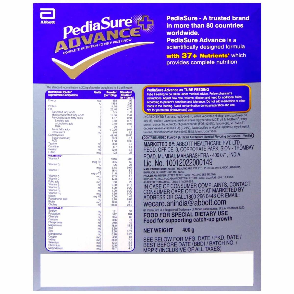 Pediasure Advance + Vanilla Delight Flavoured Kids Nutrition Drink, 400 ...