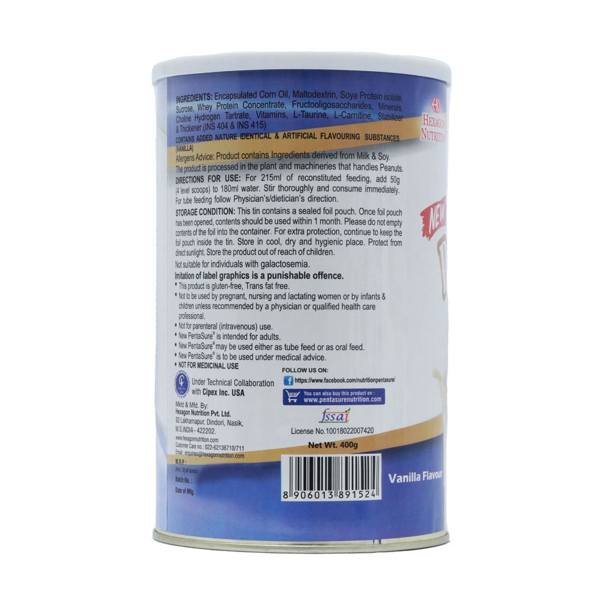 Pentasure Vanilla Flavoured Powder, 400 gm Tin Price, Uses, Side ...