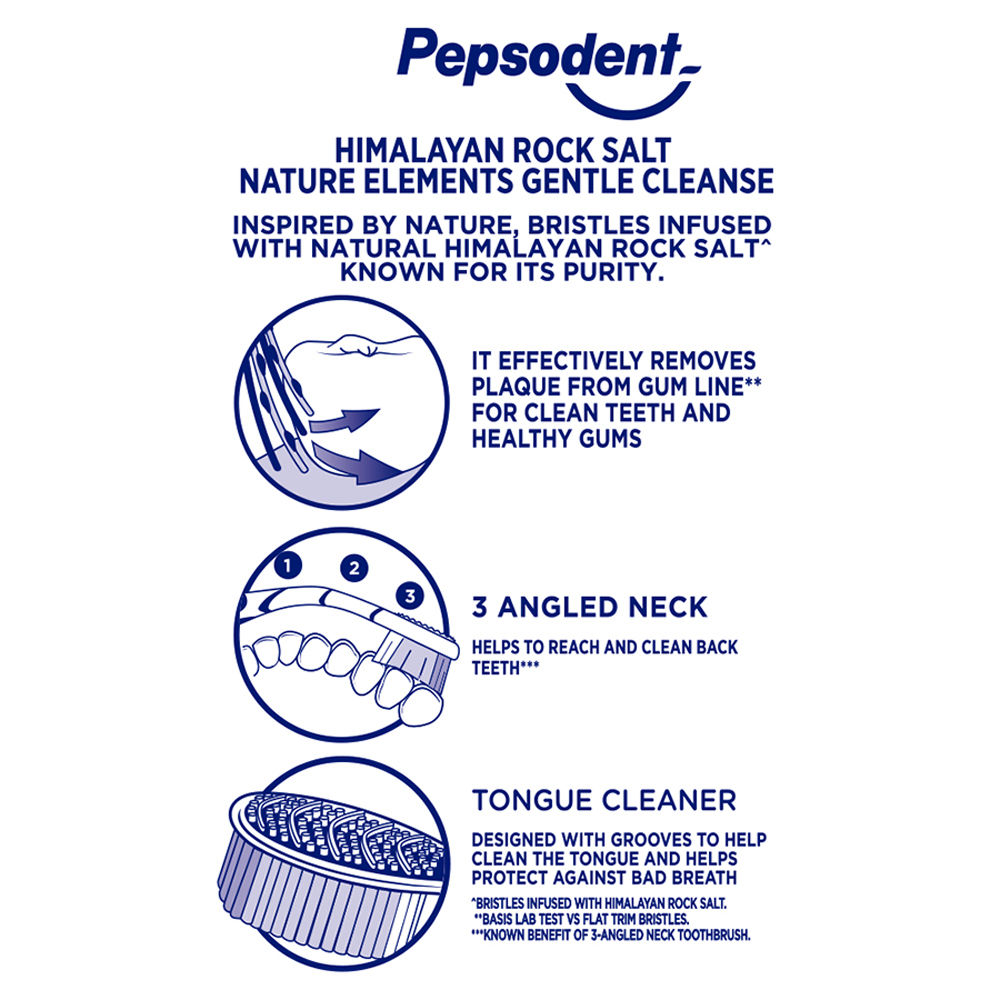 Pepsodent Gentle Cleanse with Himalayan Rock Salt Soft Toothbrush, 2 ...