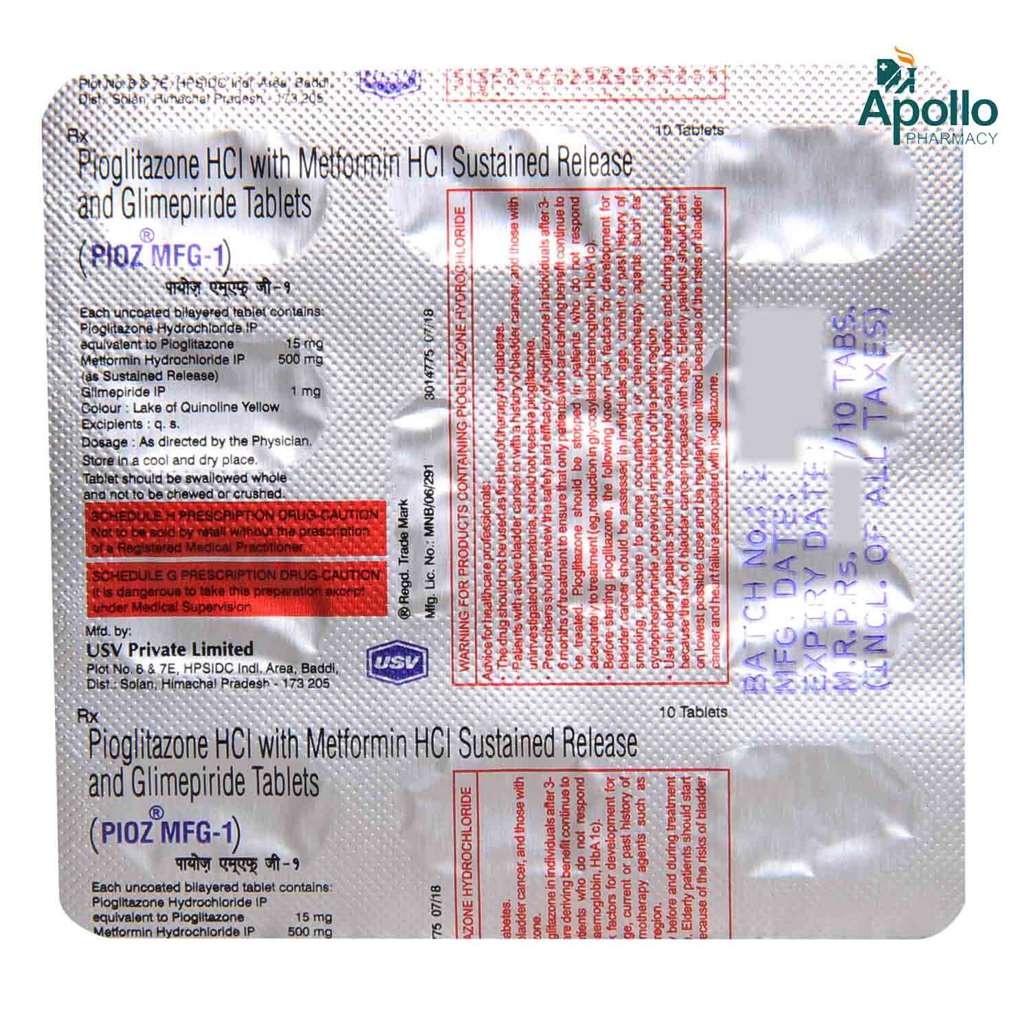 Pioz MF G-1 Tablet 10's Price, Uses, Side Effects, Composition - Apollo Pharmacy