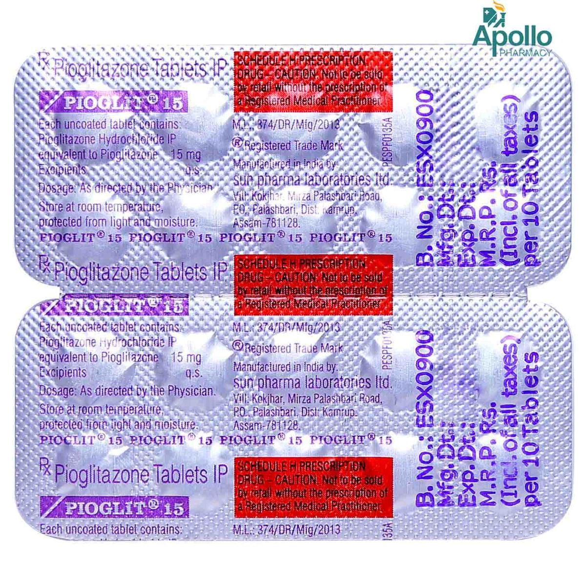 Pioglit 15 Tablet 10's Price, Uses, Side Effects, Composition - Apollo ...