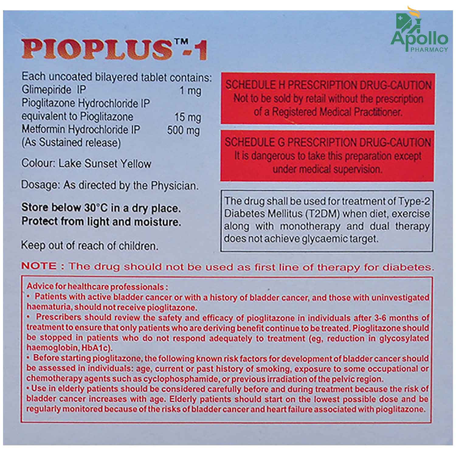PIOPLUS 1MG TABLET Price, Uses, Side Effects, Composition - Apollo Pharmacy