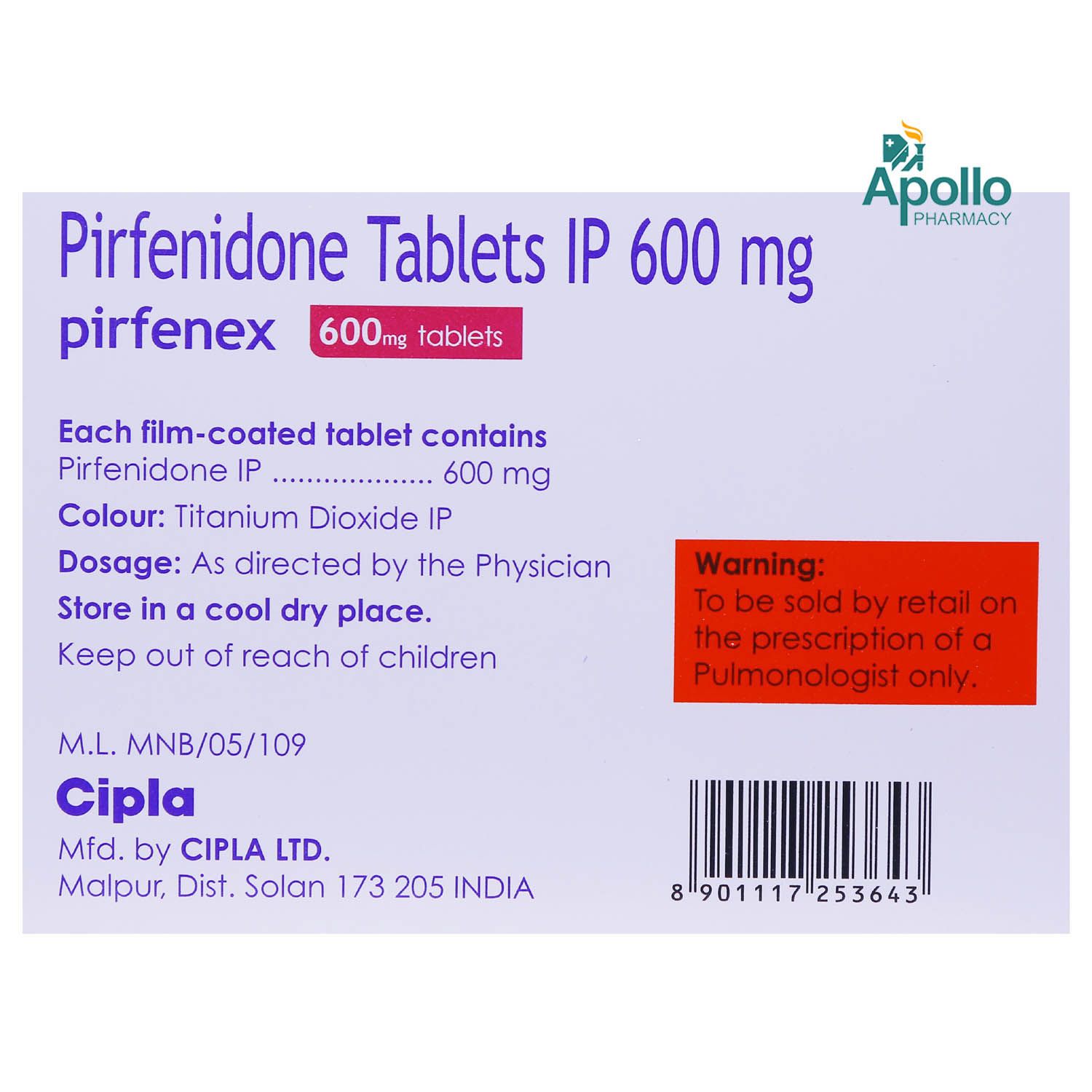 Pirfenex 600 Tablet 15's Price, Uses, Side Effects, Composition ...