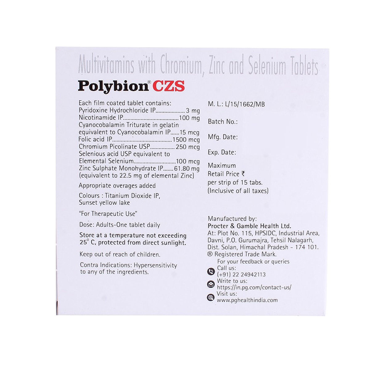 Polybion CZS Tablet 15's Price, Uses, Side Effects, Composition ...