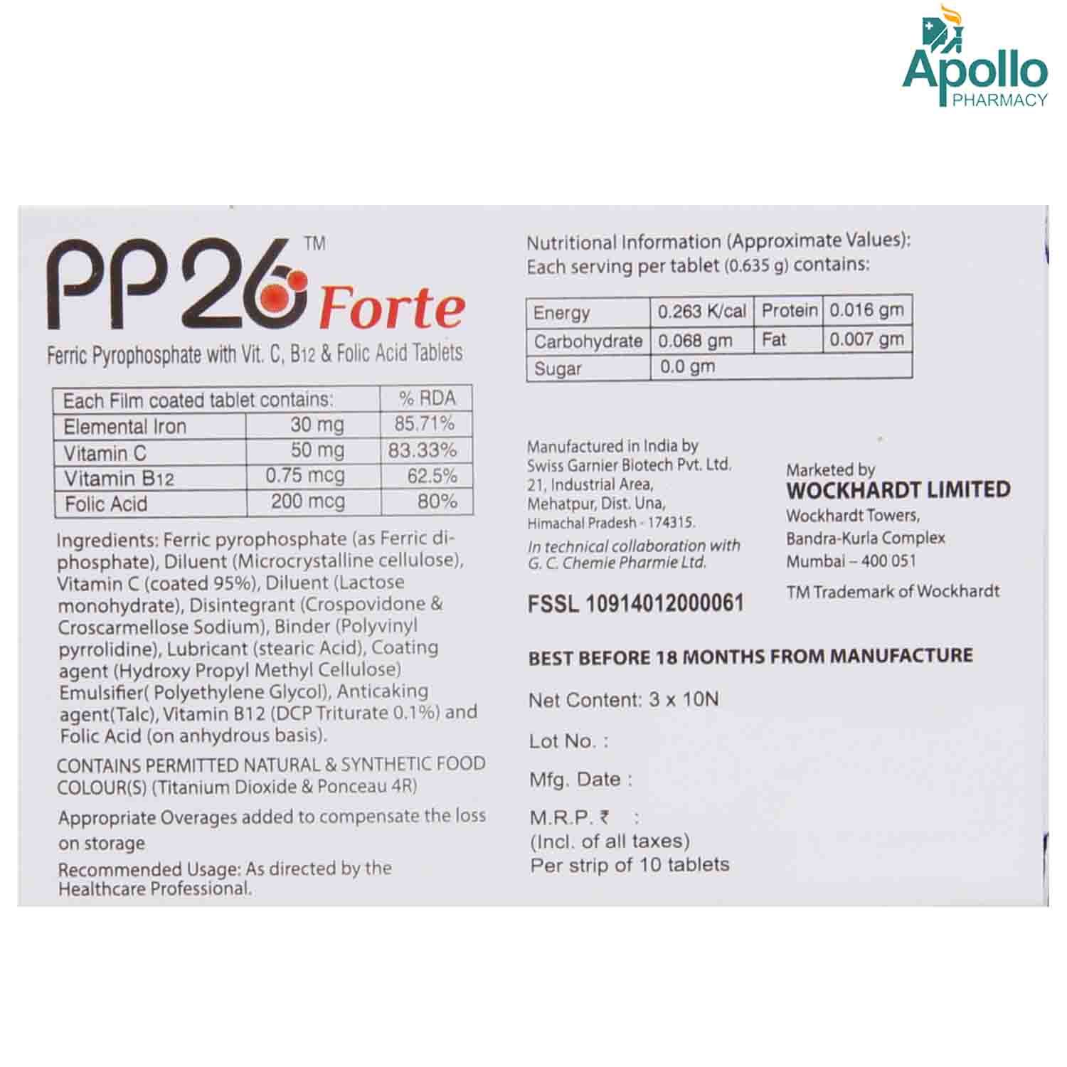 PP 26 Forte Tablet 10's Price, Uses, Side Effects, Composition - Apollo ...