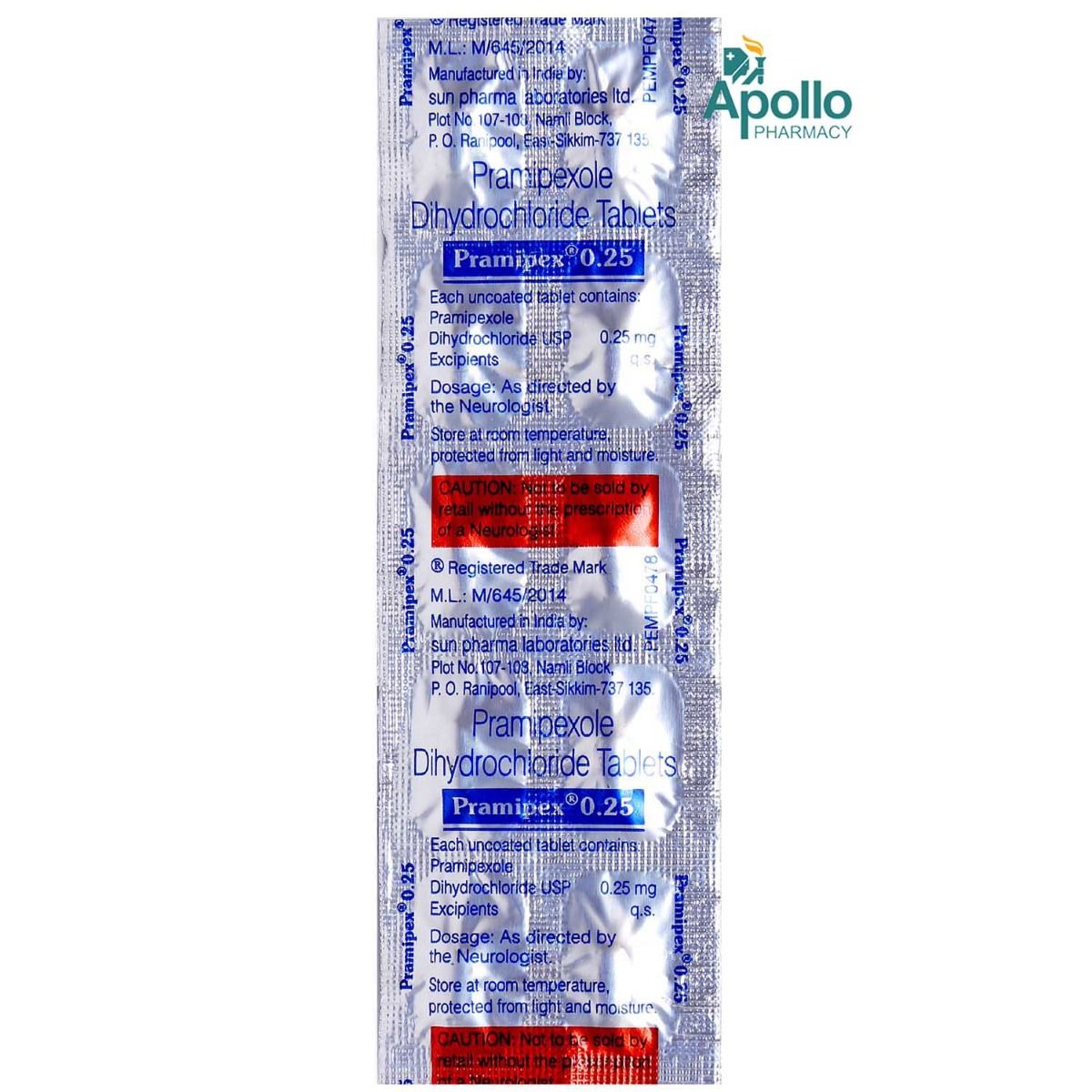 Pramipex 0.25 Tablet 10's Price, Uses, Side Effects, Composition ...