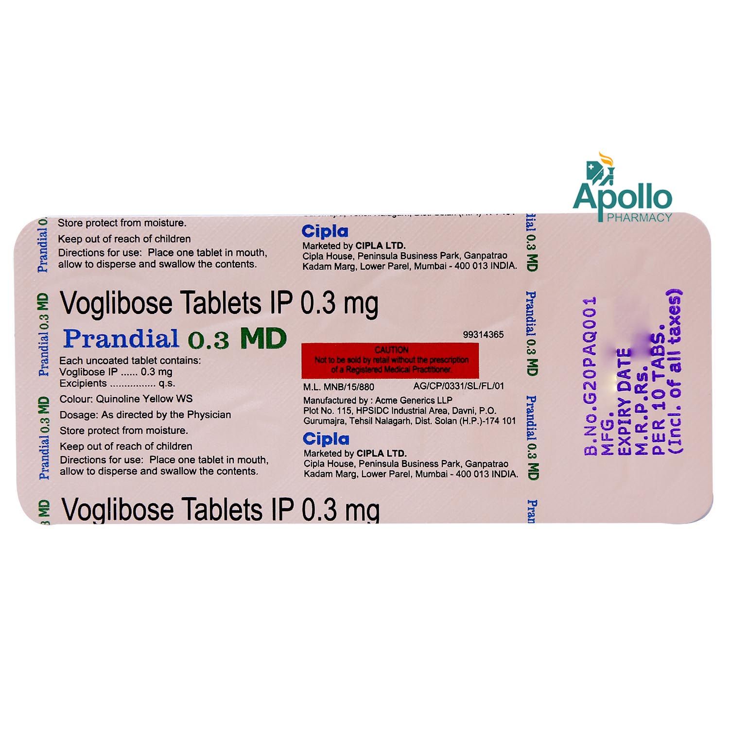 PRANDIAL MD 0.3MG TABLET Price, Uses, Side Effects, Composition ...