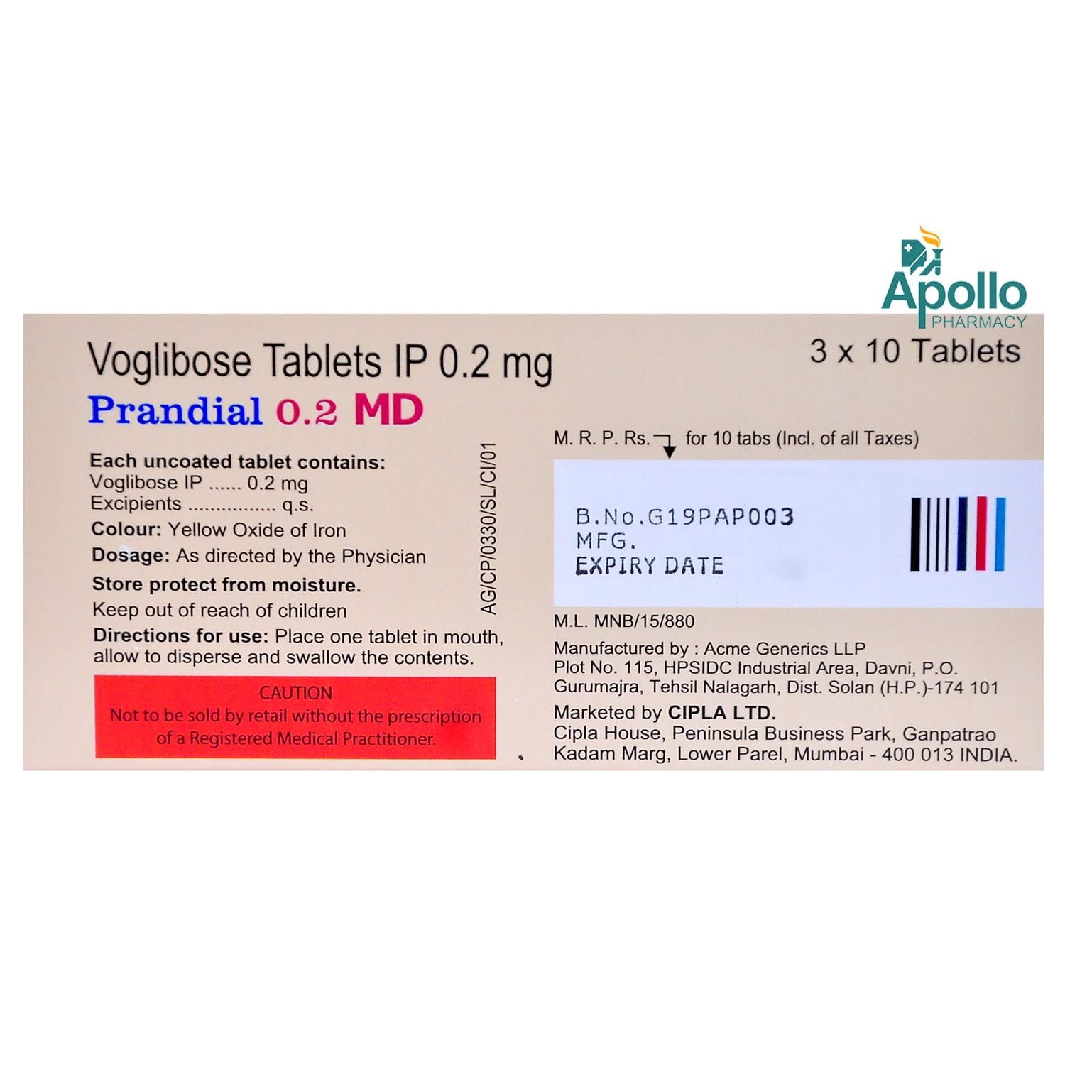 Prandial 0.2 MD Tablet 10's Price, Uses, Side Effects, Composition ...