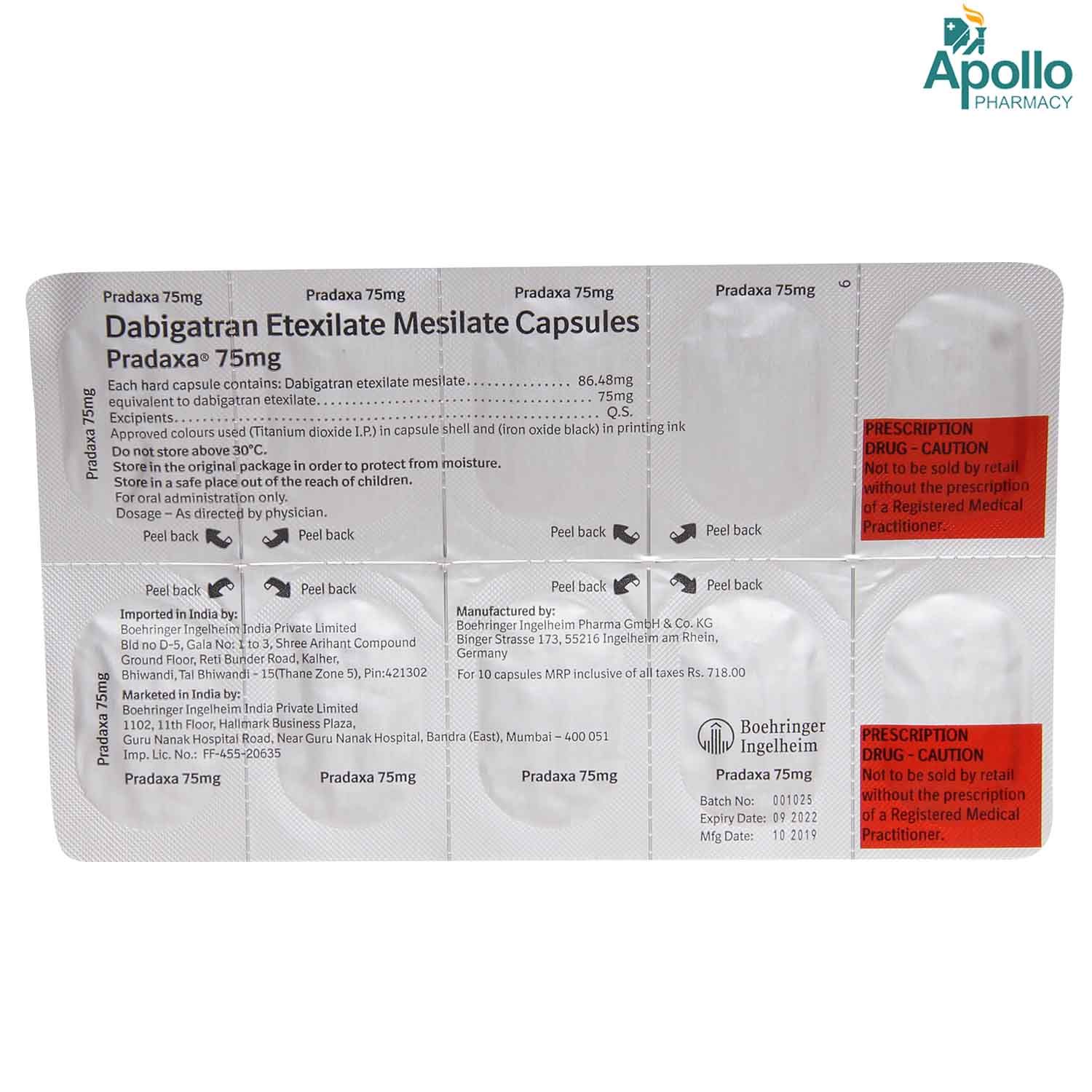Pradaxa 75 Capsule 10's Price, Uses, Side Effects, Composition - Apollo ...