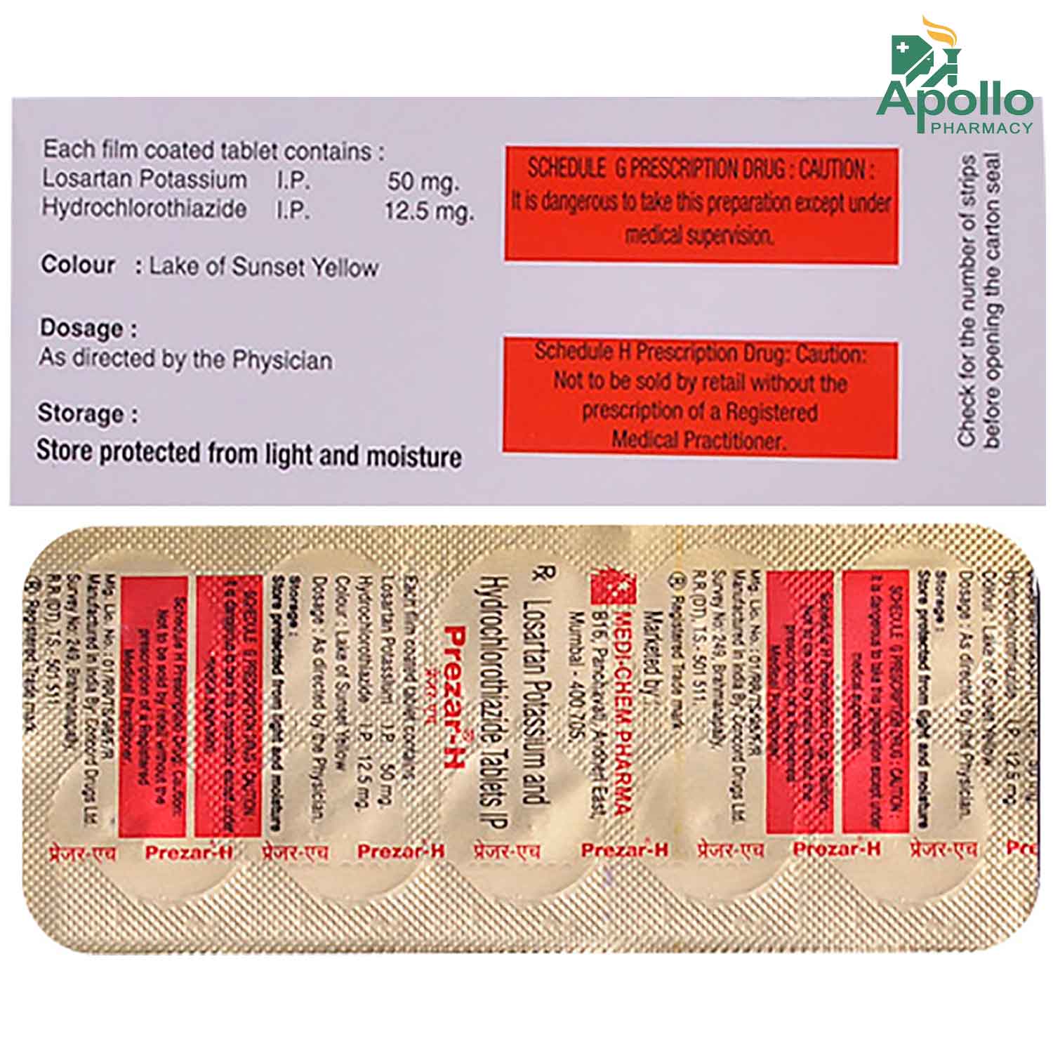 Prezar-H Tablet 10's Price, Uses, Side Effects, Composition - Apollo ...