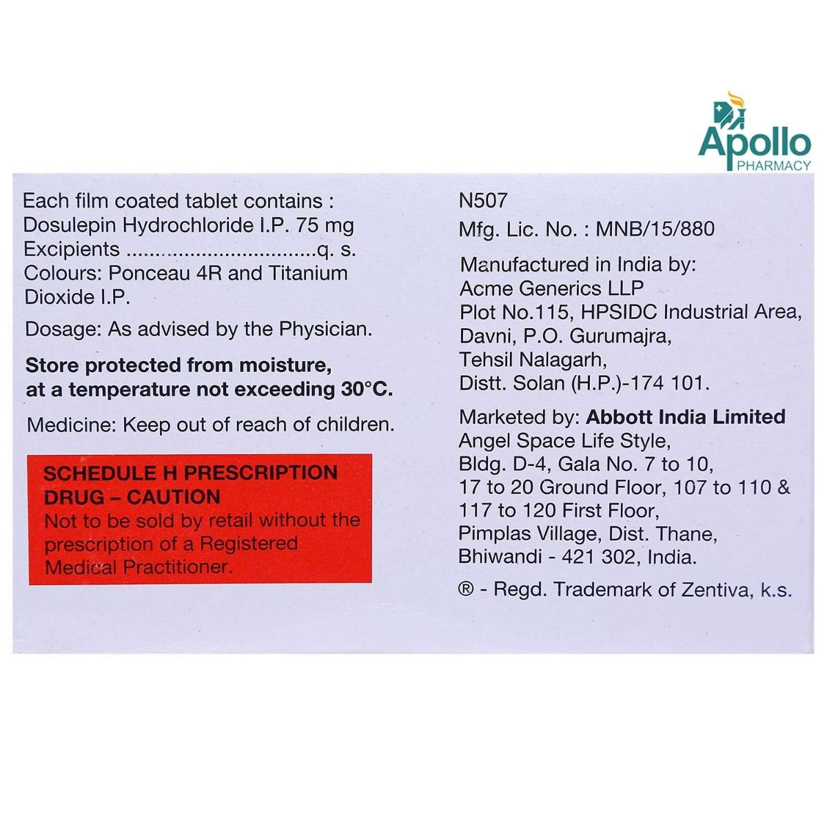 Prothiaden 75 Tablet 15's Price, Uses, Side Effects, Composition ...