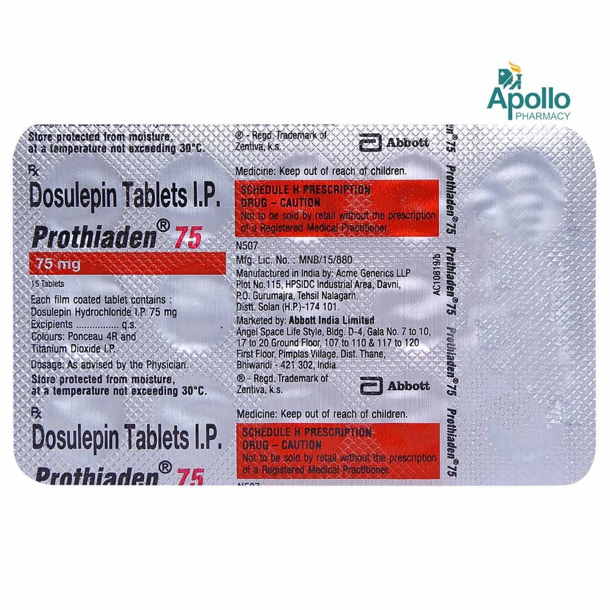 Prothiaden 75 Tablet 15's Price, Uses, Side Effects, Composition ...