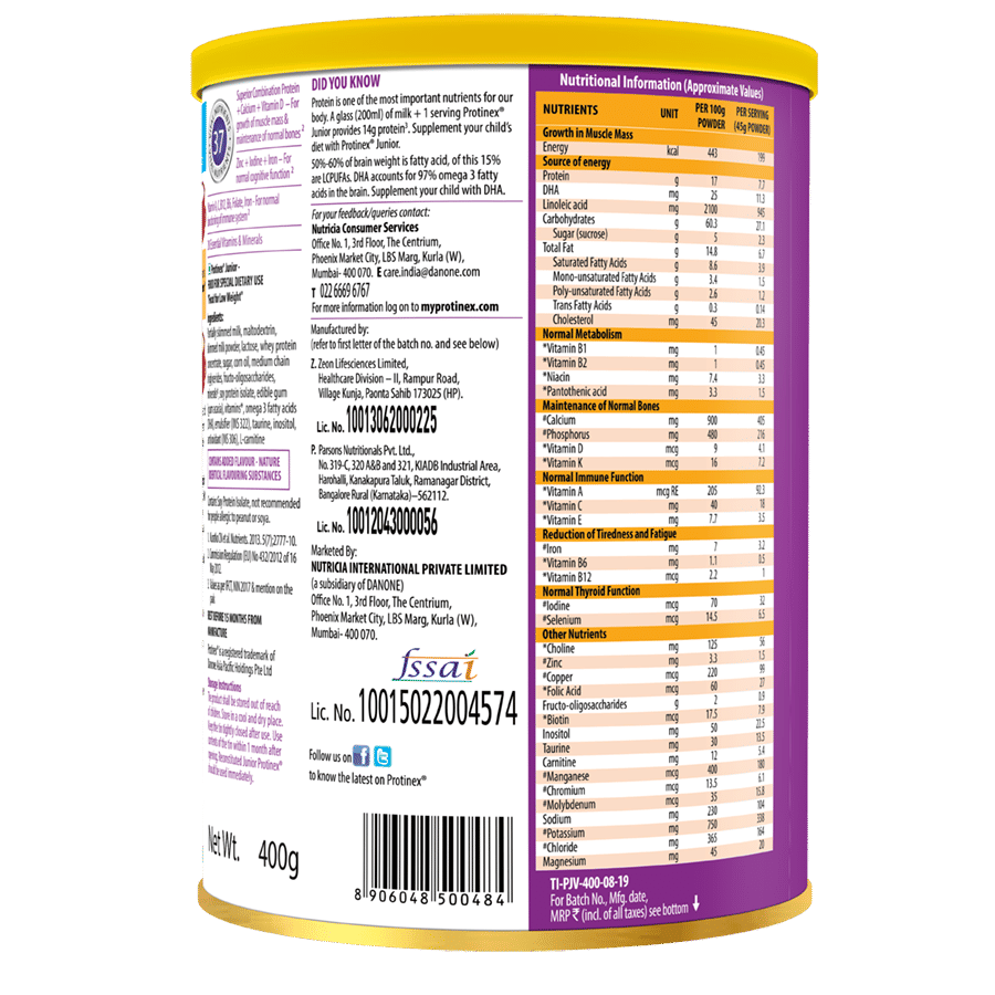 Protinex Junior Vanilla Flavour Nutritional Drink Powder, 400 gm Price ...