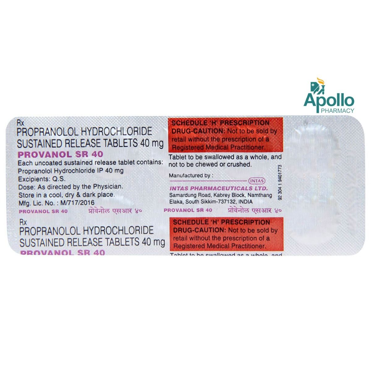 Provanol SR 40 Tablet 10's Price, Uses, Side Effects, Composition ...