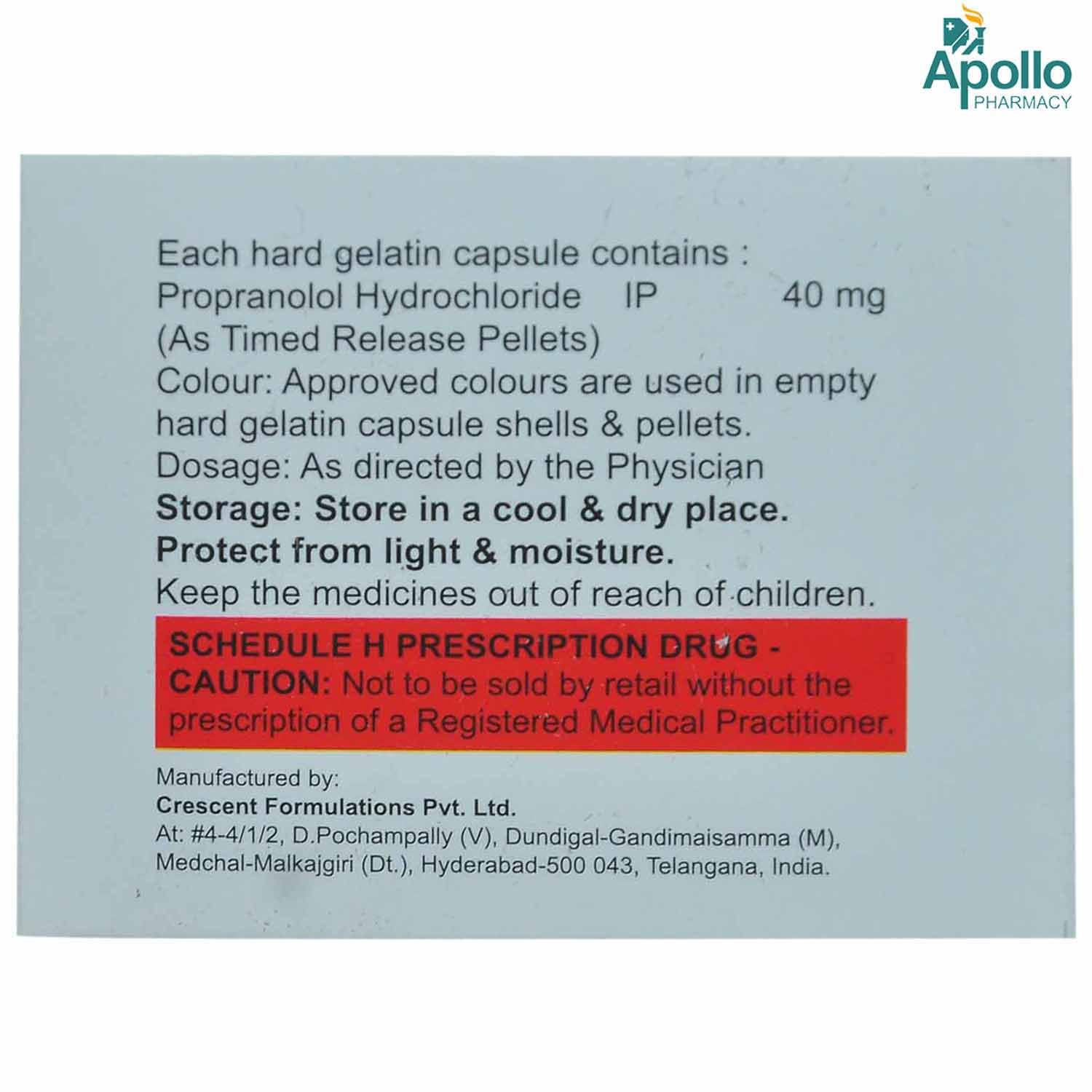 Prolol TR-40 Capsule 10's Price, Uses, Side Effects, Composition ...