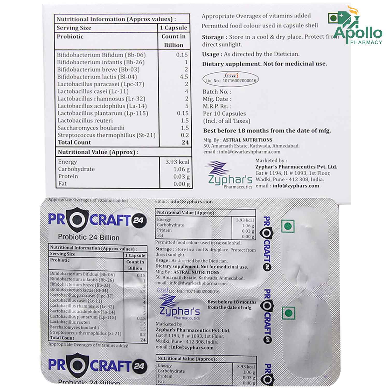 Procraft 24 Capsule 10's Price, Uses, Side Effects, Composition - Apollo Pharmacy