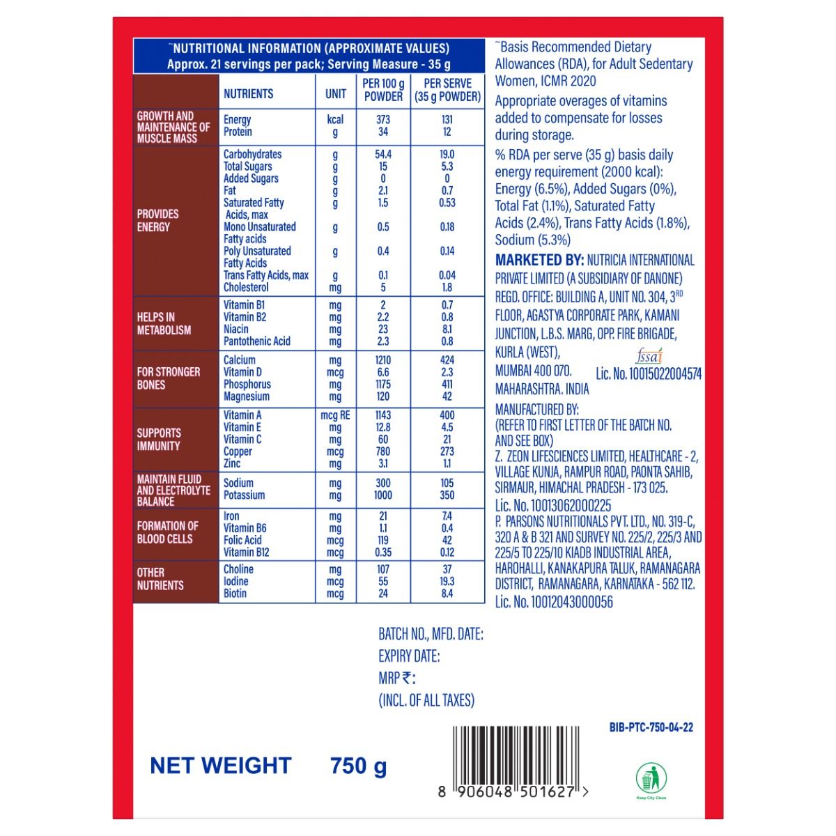 Protinex Rich Chocolate Flavour Nutritional Drink Powder, 750 gm Price ...