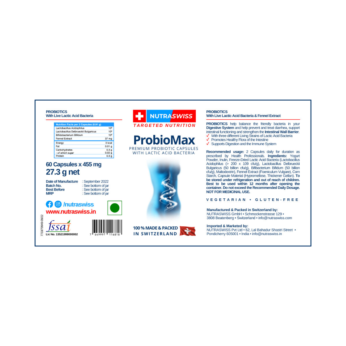 Nutraswiss ProbioMax Probiotic, 60 Capsules Price, Uses, Side Effects ...