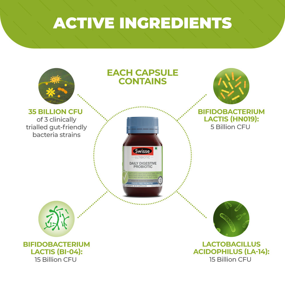 Swisse Ultibiotic Daily Digestive Probiotic, 30 Capsules Price, Uses ...