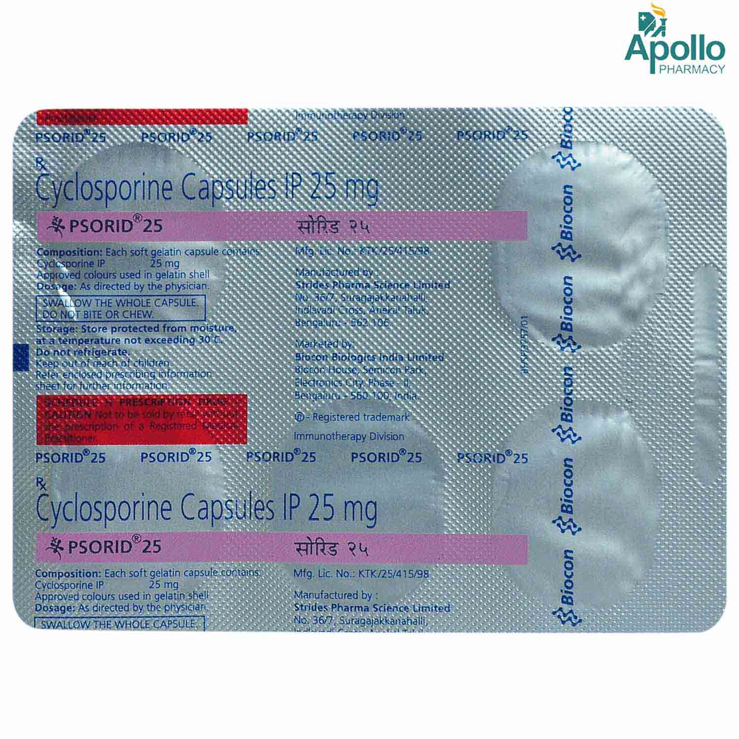 Psorid 25 Capsule 5's Price, Uses, Side Effects, Composition - Apollo ...