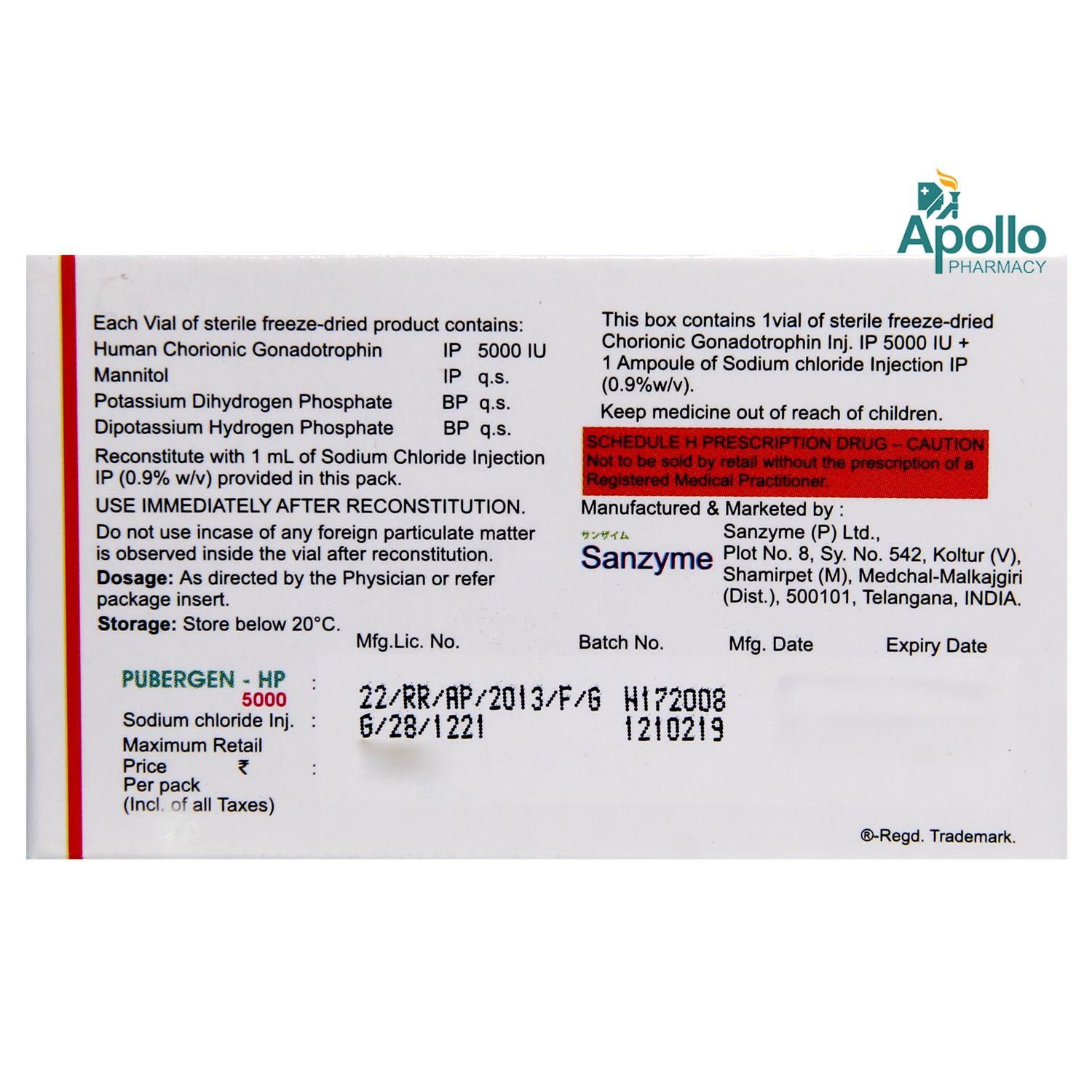 Pubergen HP 5000IU Injection Price, Uses, Side Effects, Composition ...