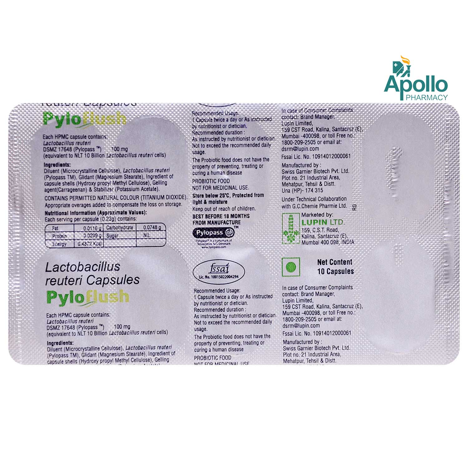 Pyloflush Capsule 10's Price, Uses, Side Effects, Composition - Apollo ...