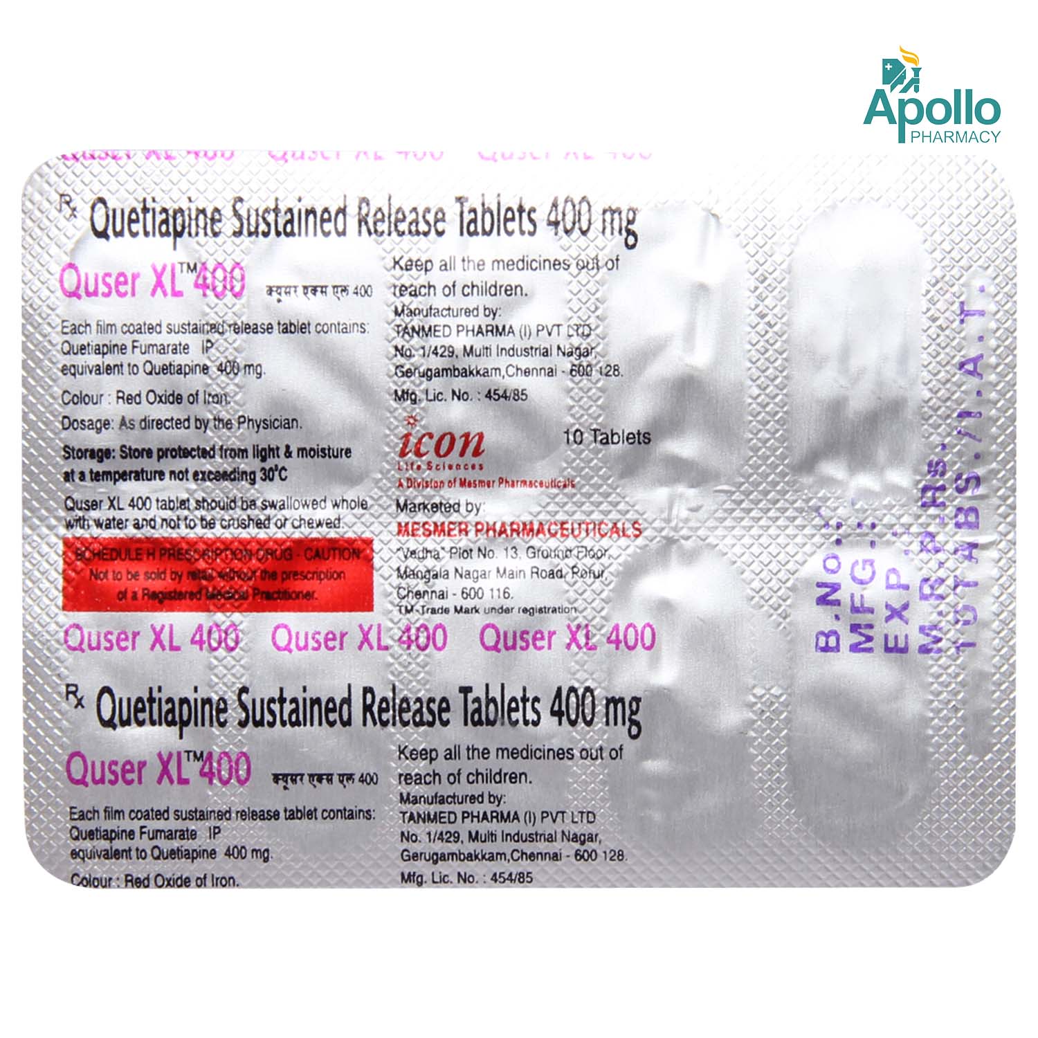 QUSER XL 400MG TABLET Price, Uses, Side Effects, Composition - Apollo ...