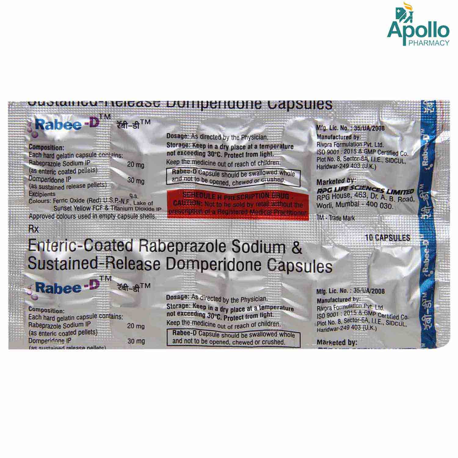 Rabee-D Capsule 10's Price, Uses, Side Effects, Composition - Apollo ...