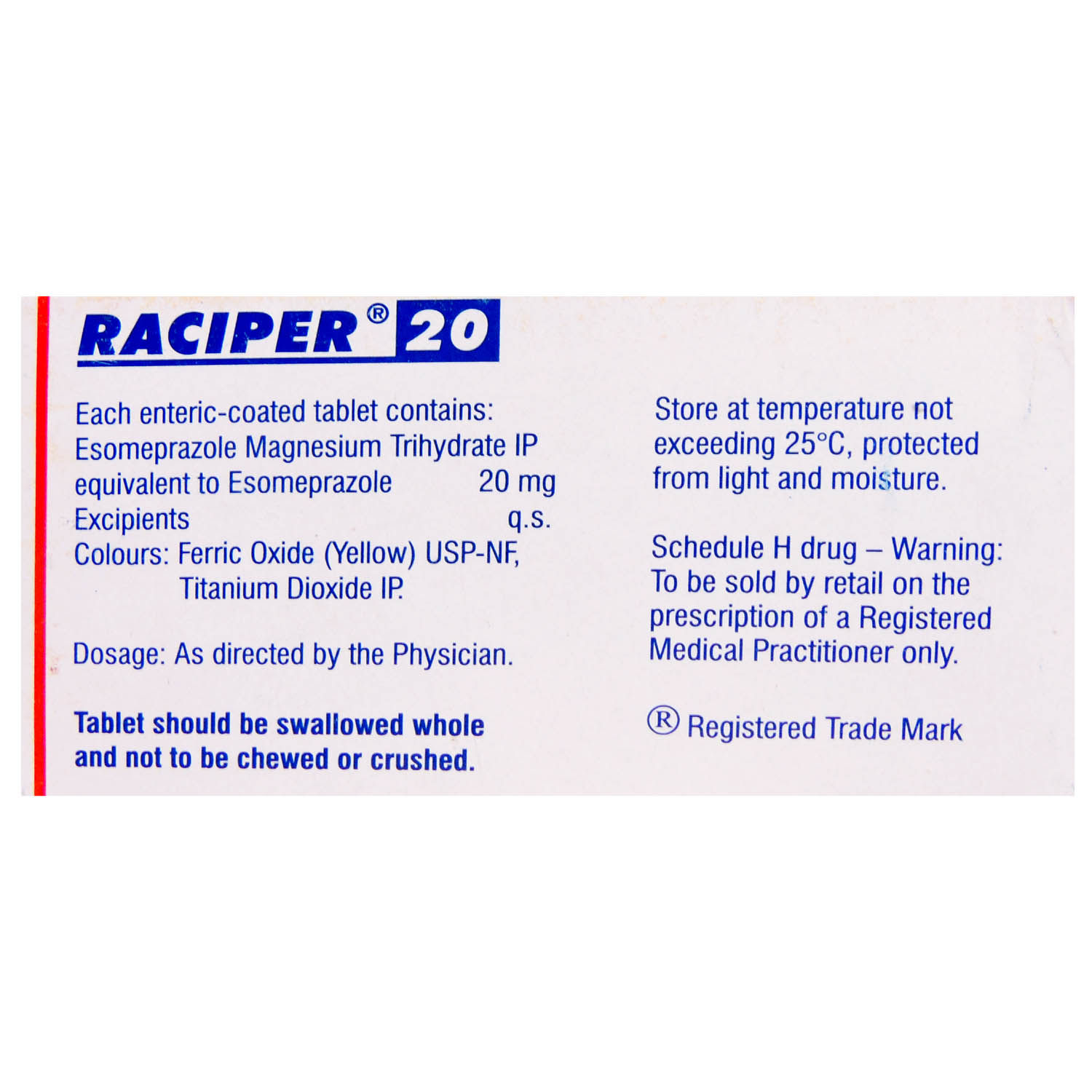 Raciper 20 mg Tablet 10's Price, Uses, Side Effects, Composition ...