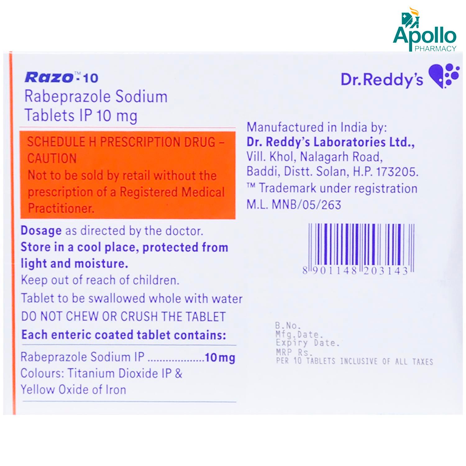 Razo-10 Tablet 10's Price, Uses, Side Effects, Composition - Apollo ...