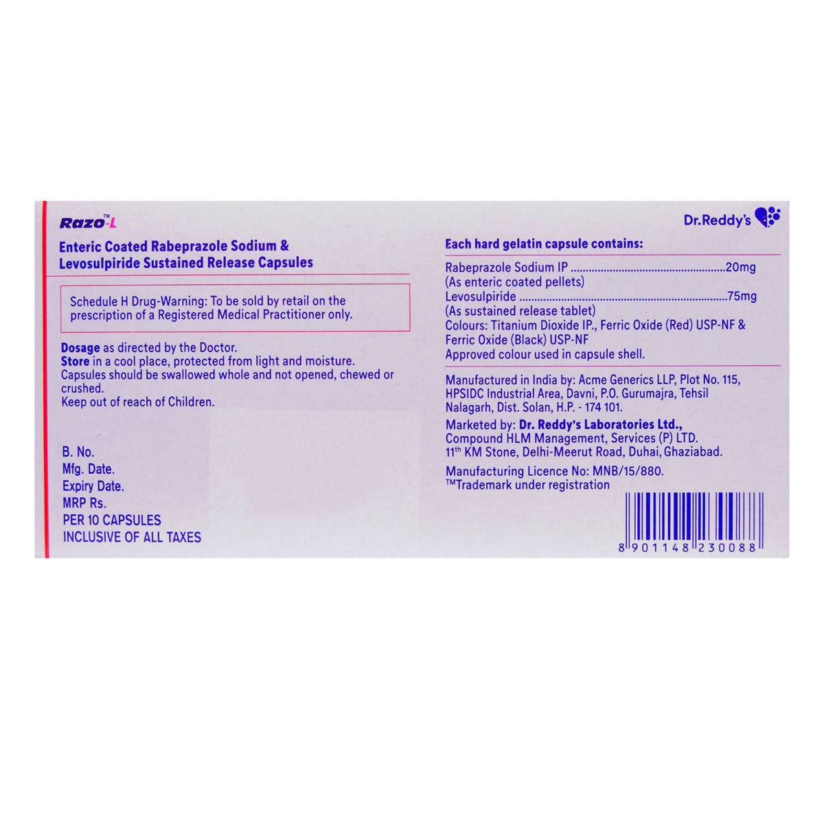 Razo-L Capsule 10's Price, Uses, Side Effects, Composition - Apollo ...