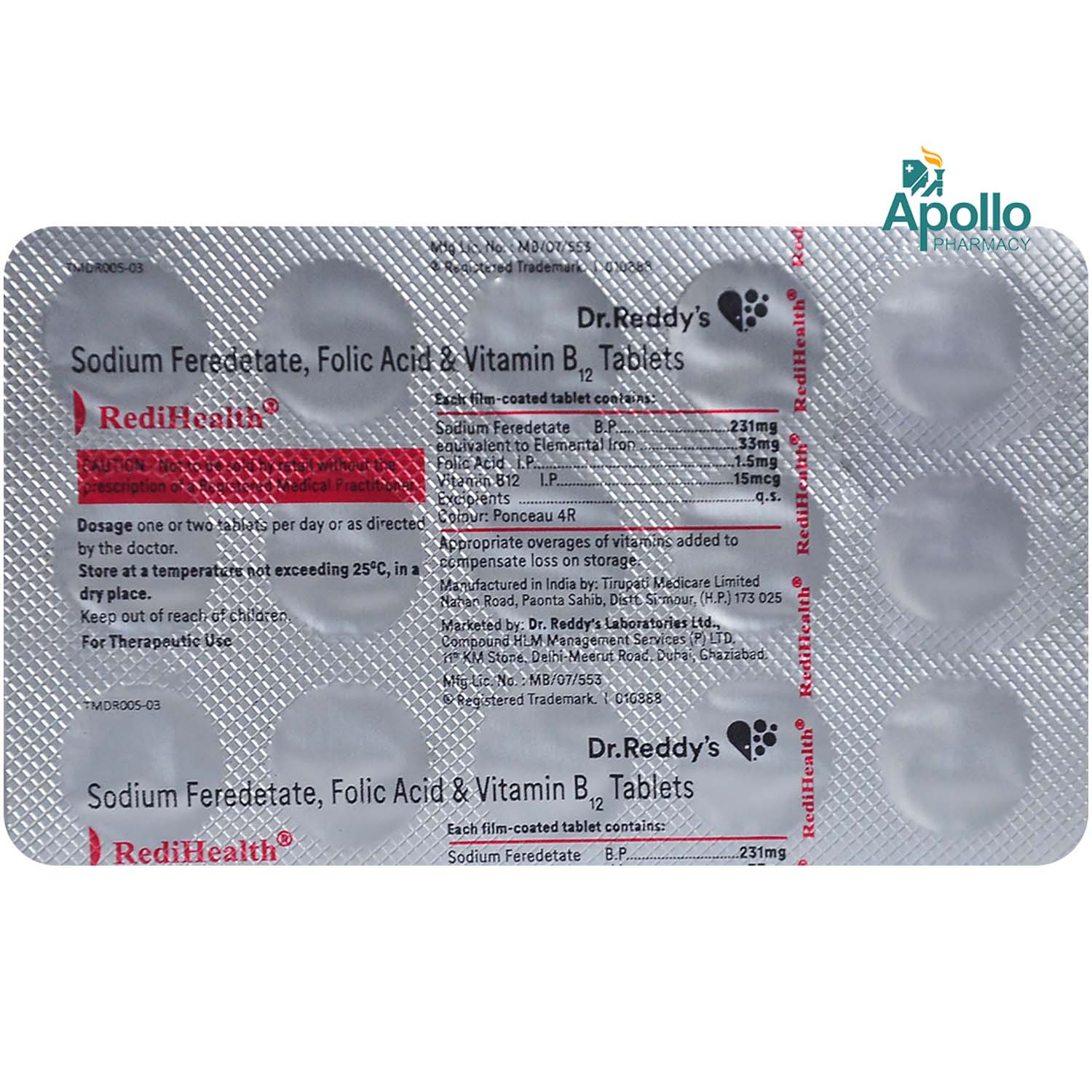 Redihealth Tablet 15's Price, Uses, Side Effects, Composition - Apollo ...