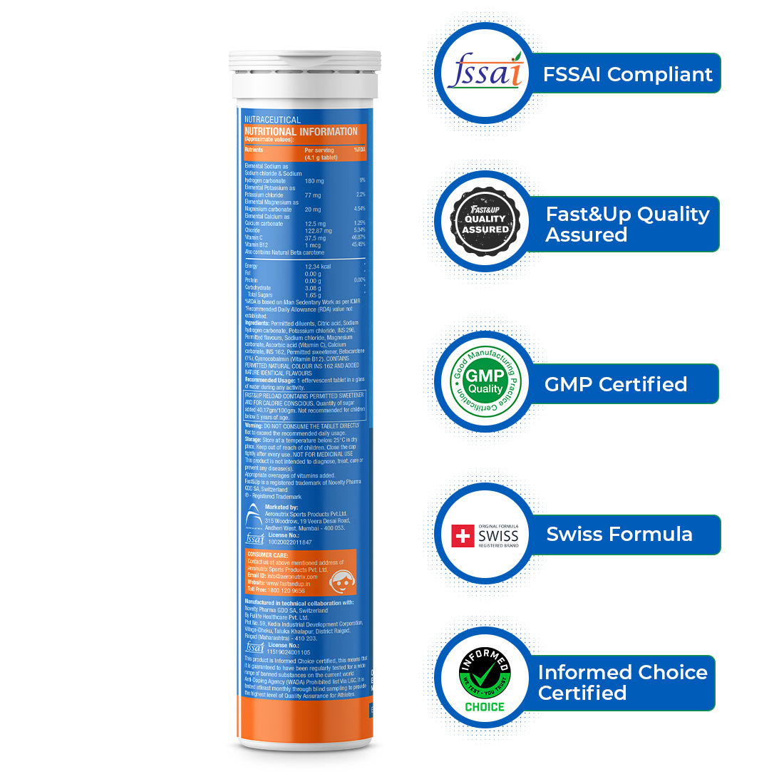 Fast&Up Reload Instant Electrolytes Orange Flavour, 20 Effervescent ...