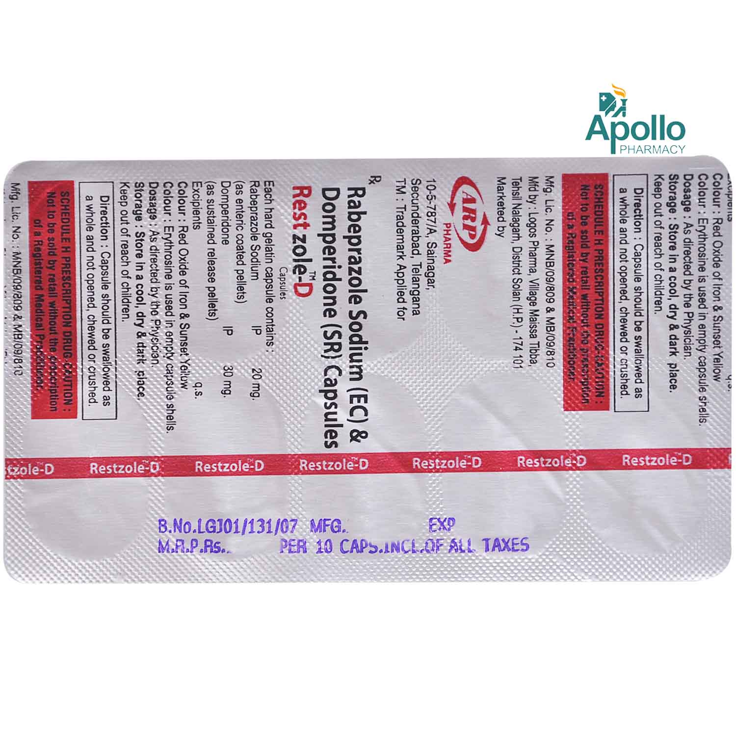 Restzole-D Capsule 10's Price, Uses, Side Effects, Composition - Apollo ...