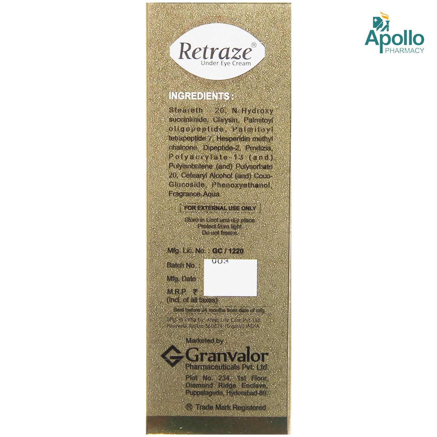 Retraze Under Eye Cream 15 gm Price, Uses, Side Effects, Composition ...