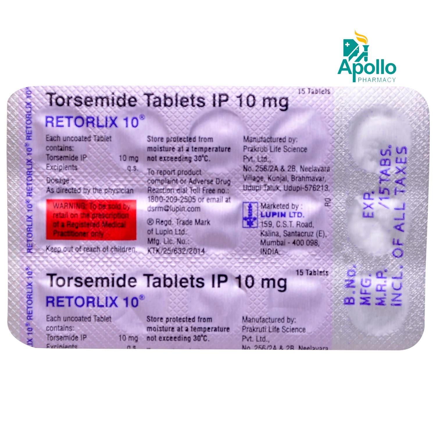 Retorlix 10mg Tablet 15s Price, Uses, Side Effects, Composition ...