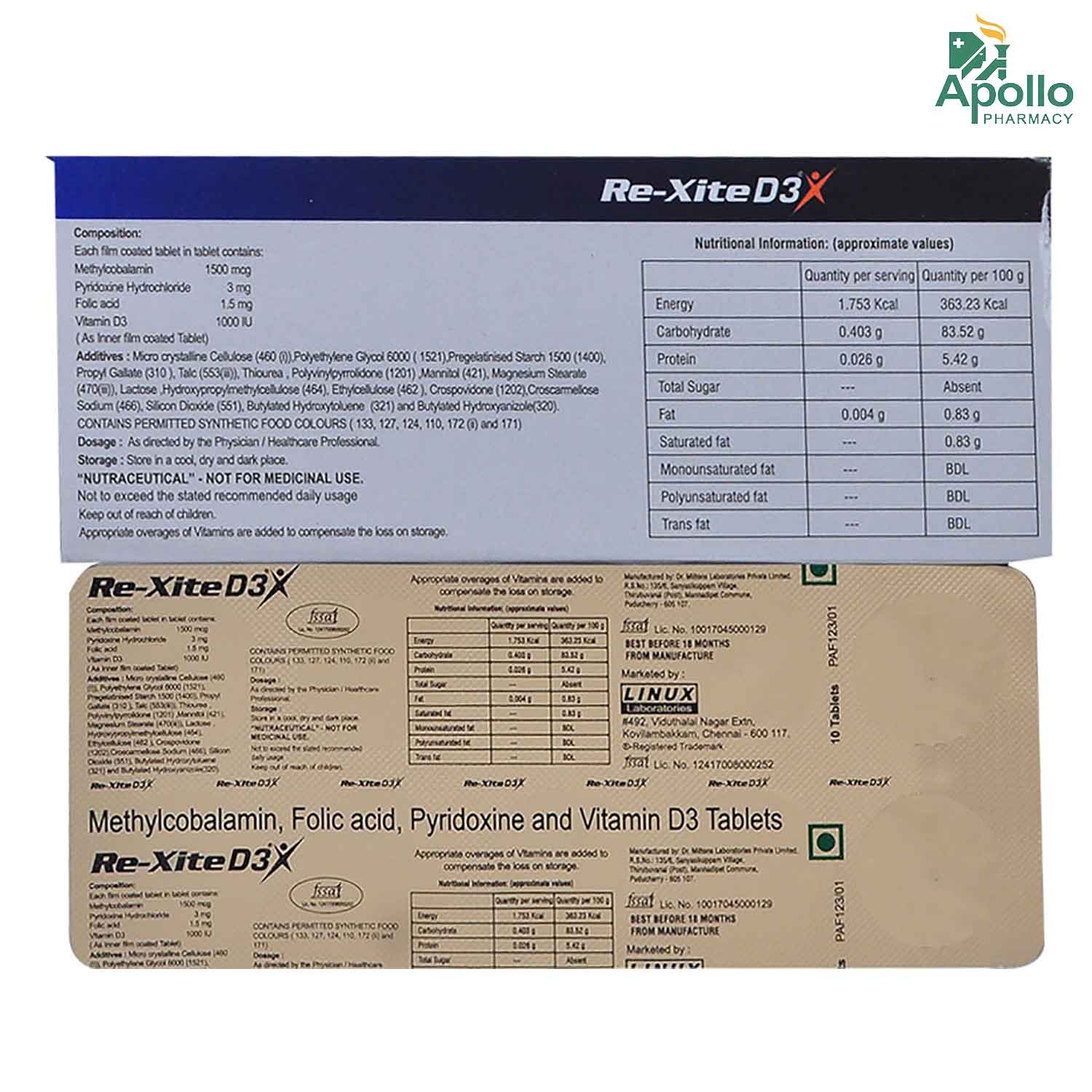 RE XITE D3 TABLET 10'S Price, Uses, Side Effects, Composition - Apollo ...