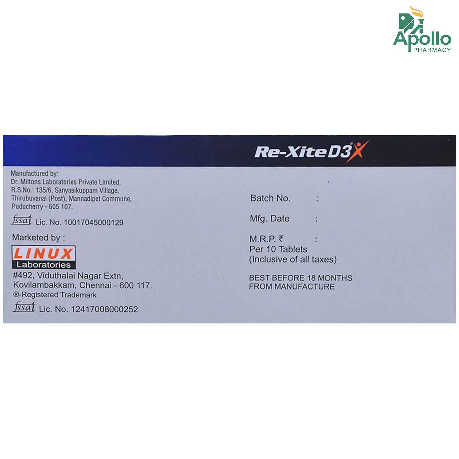 Re-Xite D3 Tablet 10's Price, Uses, Side Effects, Composition - Apollo ...