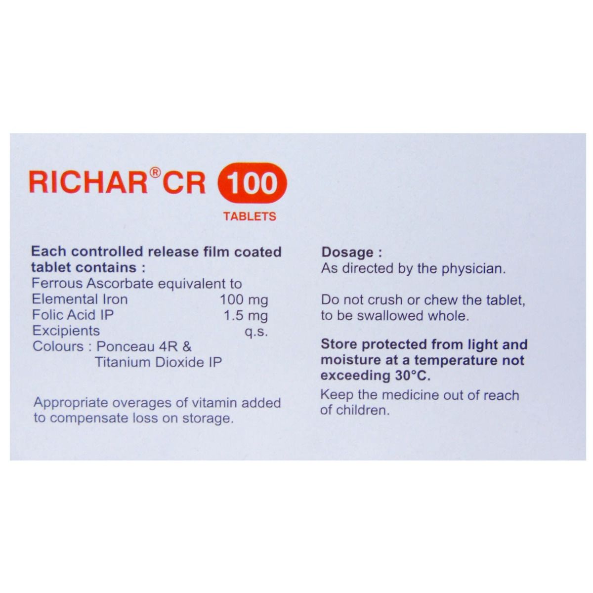 Richar CR 100 Tablet 10's Price, Uses, Side Effects, Composition ...