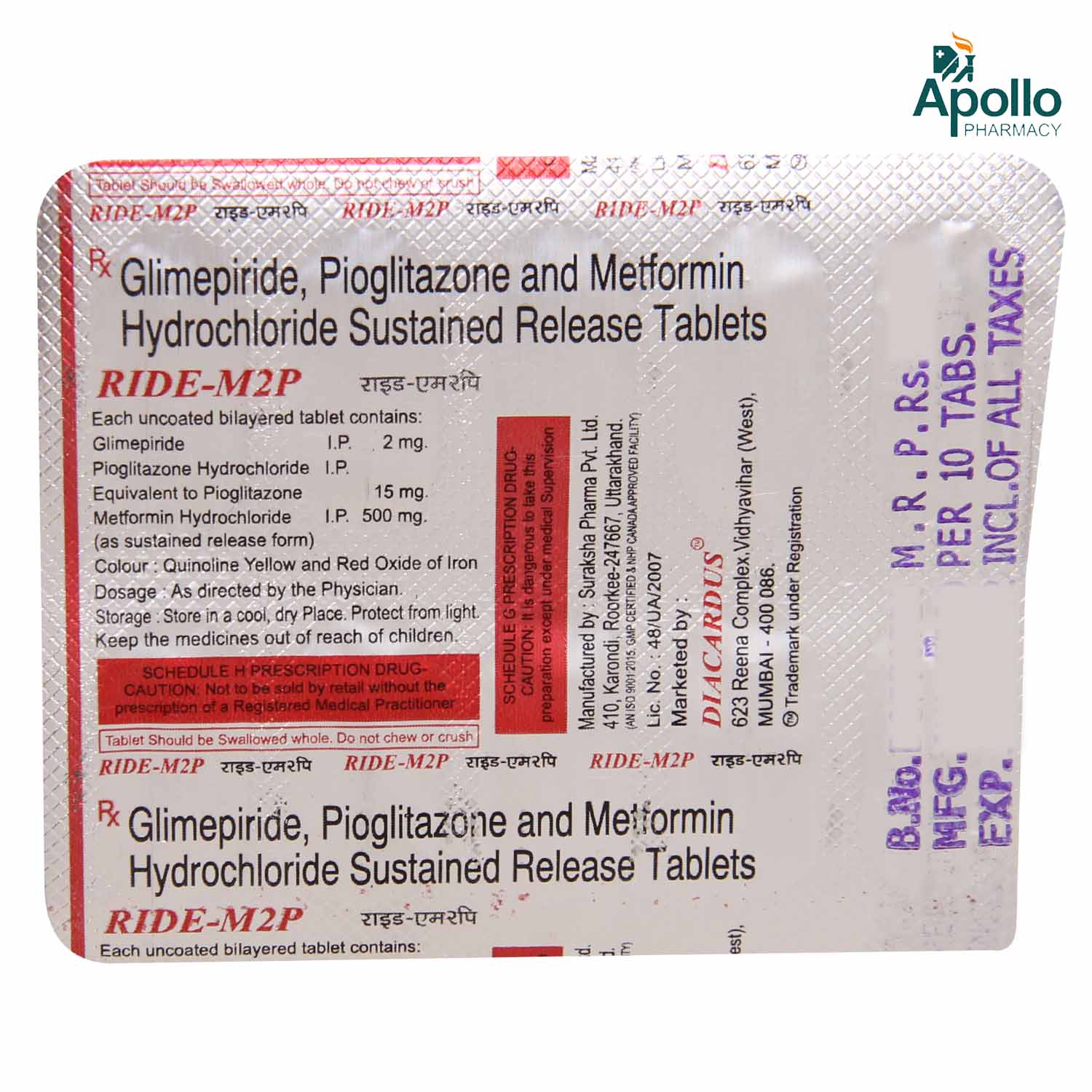 Ride M2P Tablet 10's Price, Uses, Side Effects, Composition - Apollo ...