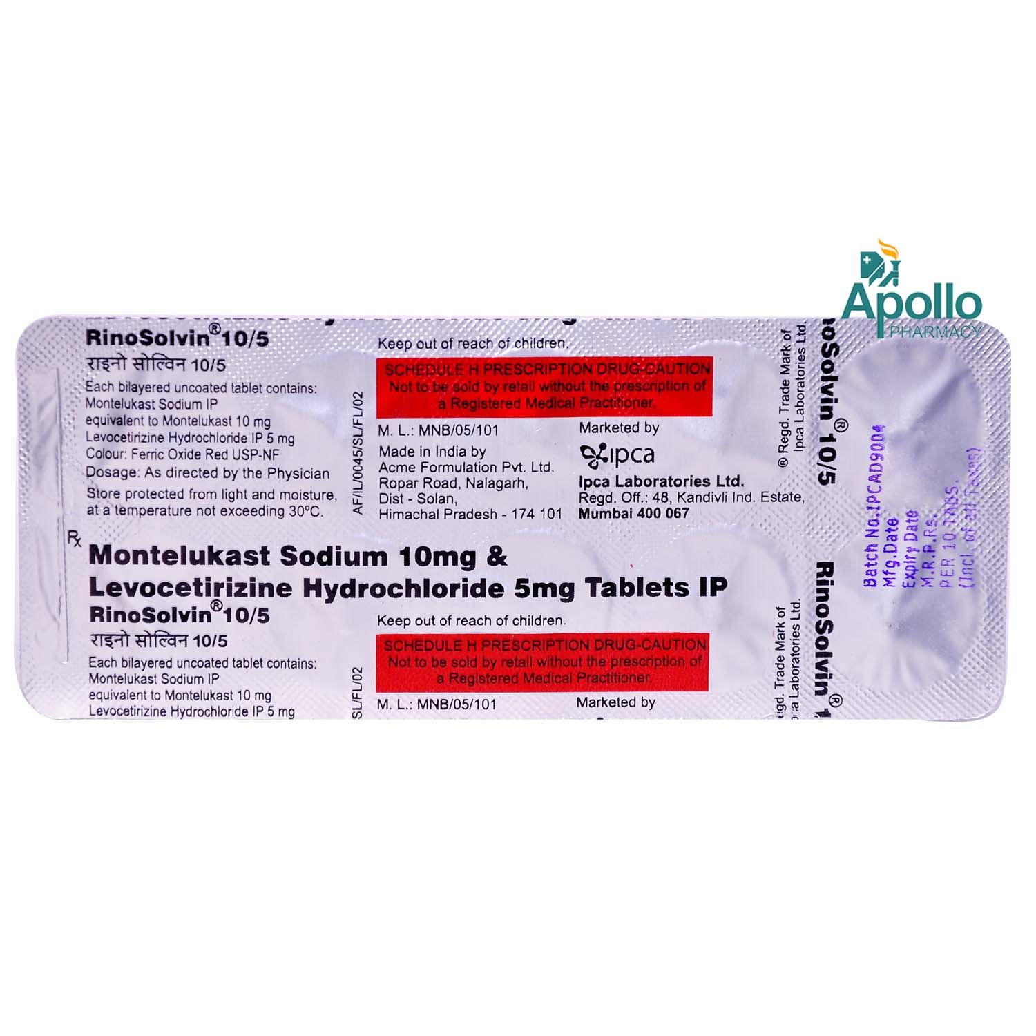 Rinosolvin 10/5 mg Tablet 10's Price, Uses, Side Effects, Composition ...