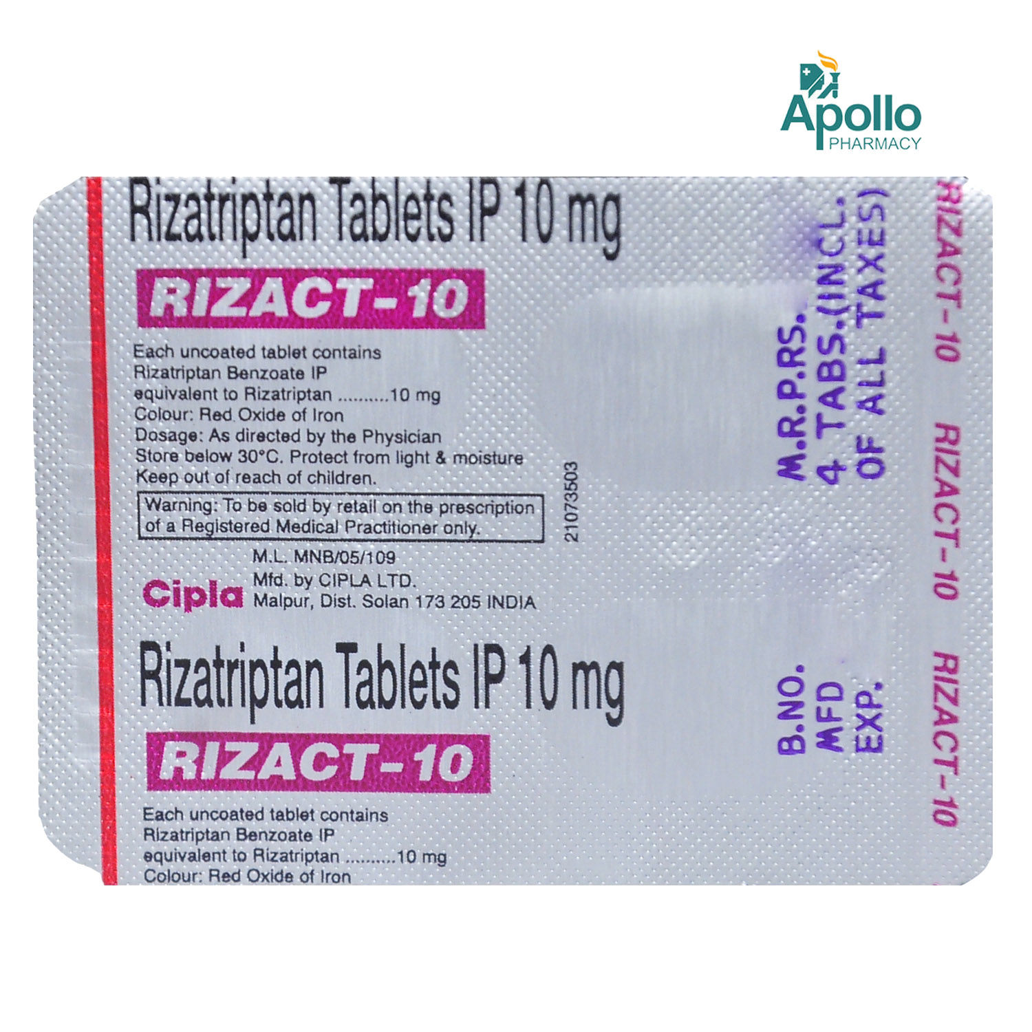 Rizact 10 Tablet 4's Price, Uses, Side Effects, Composition - Apollo ...