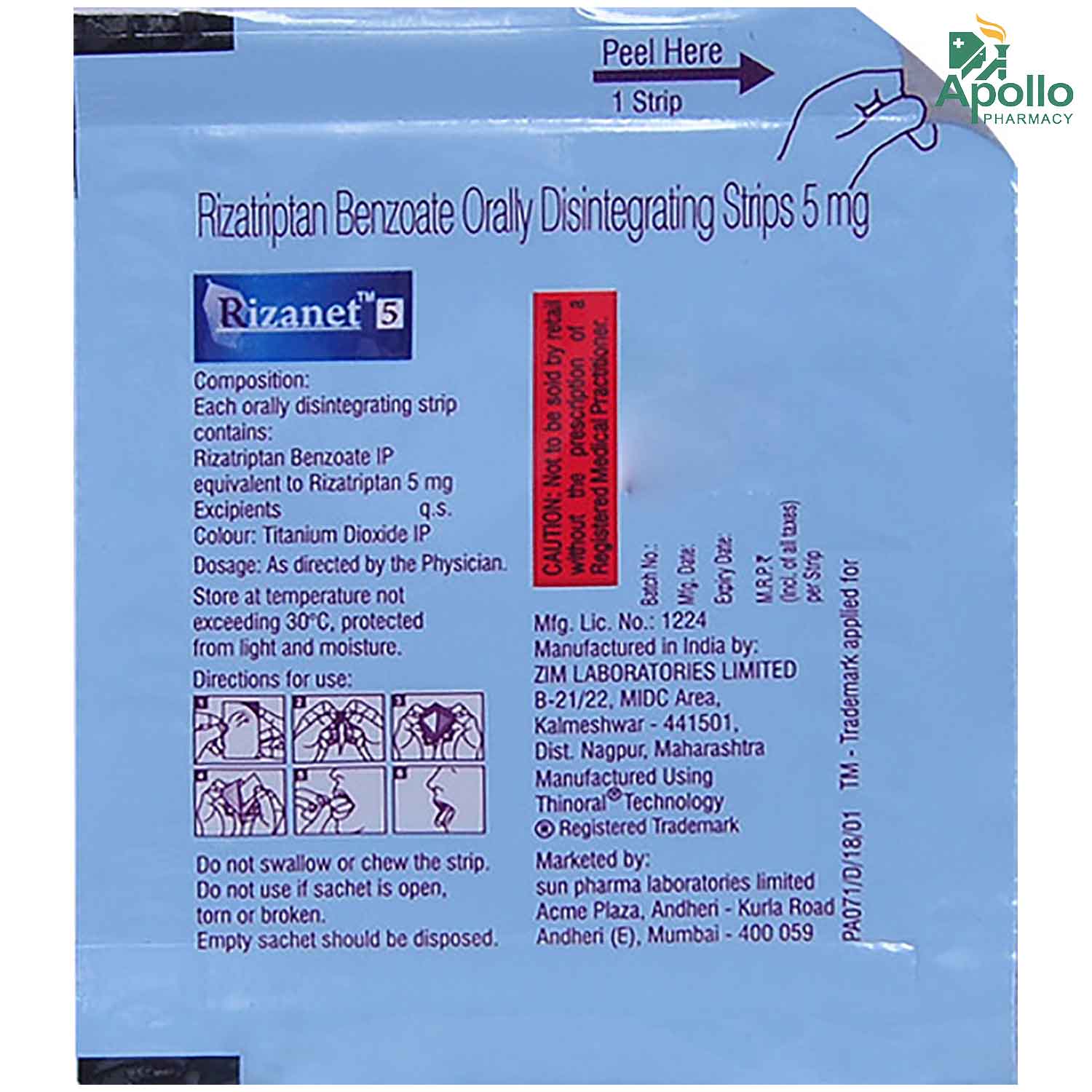 Rizanet 5 Orally Disintegrating Strip 1's Price, Uses, Side Effects ...