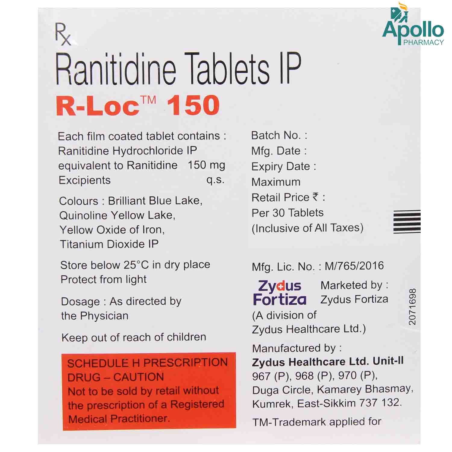 Rloc 150 mg Tablet 30's Price, Uses, Side Effects, Composition - Apollo ...