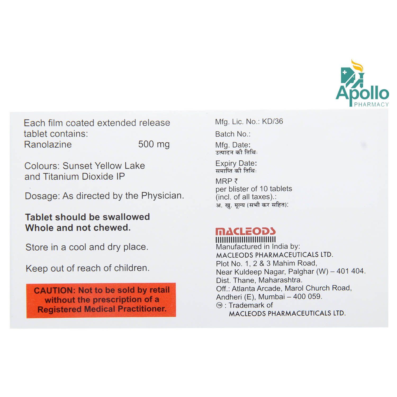 ROLAZIN TABLET Price, Uses, Side Effects, Composition - Apollo Pharmacy