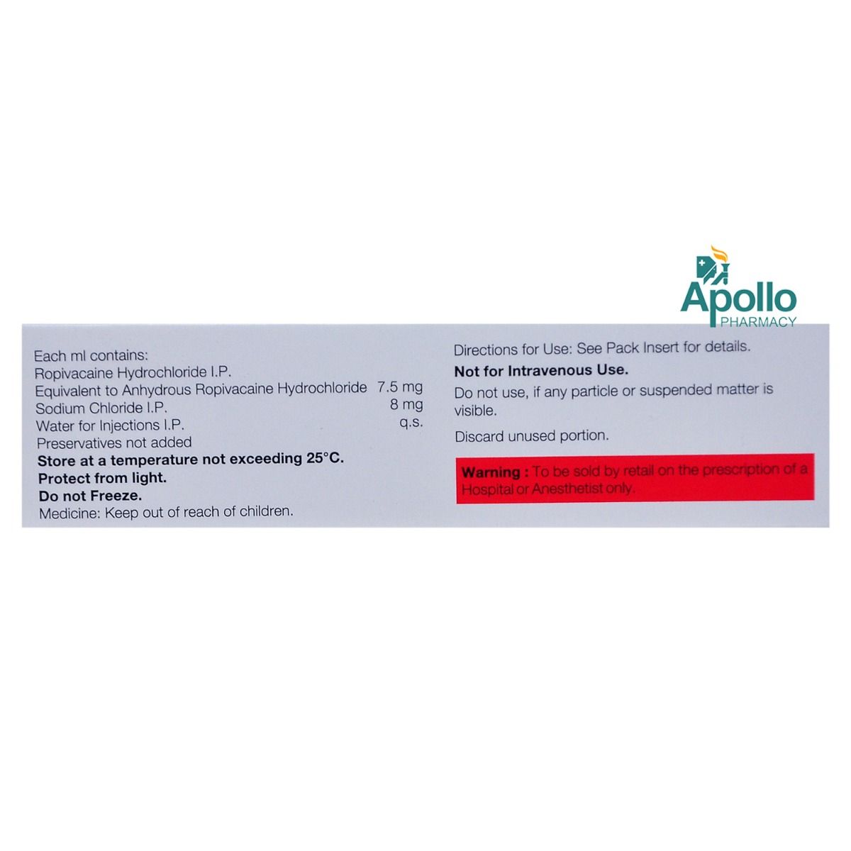 ROPIZUVA 7.5MG/ML INJECTION Price, Uses, Side Effects, Composition ...